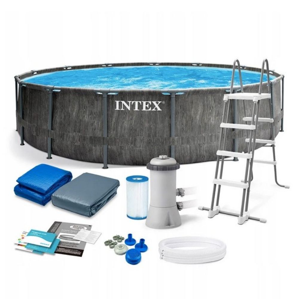 Intex Round Above Ground Pool Prism Frame Greywood (4.57m x 122cm) 267 ...