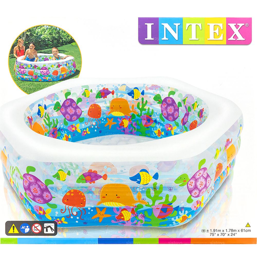 Intex Hexagonal Paddling Pool with Ocean Reef Design 191 x 178 x 61 cm ...